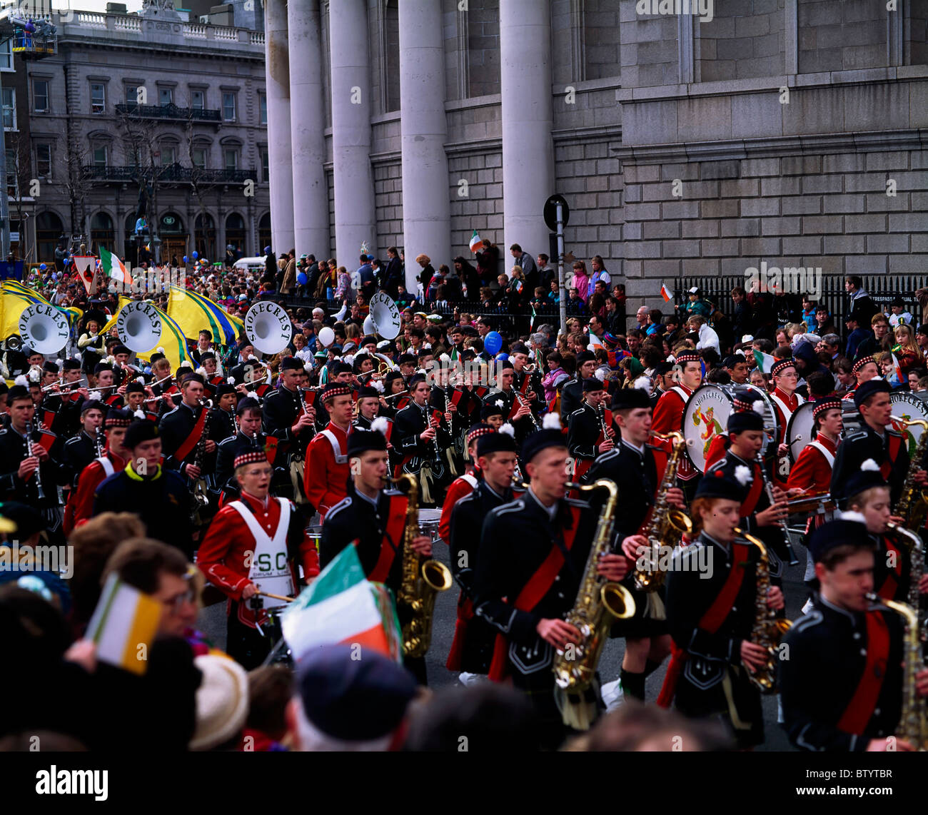 St Patrick's Day Parade, Dublin, Co Dublin, Ireland; Crowd At A Parade ...