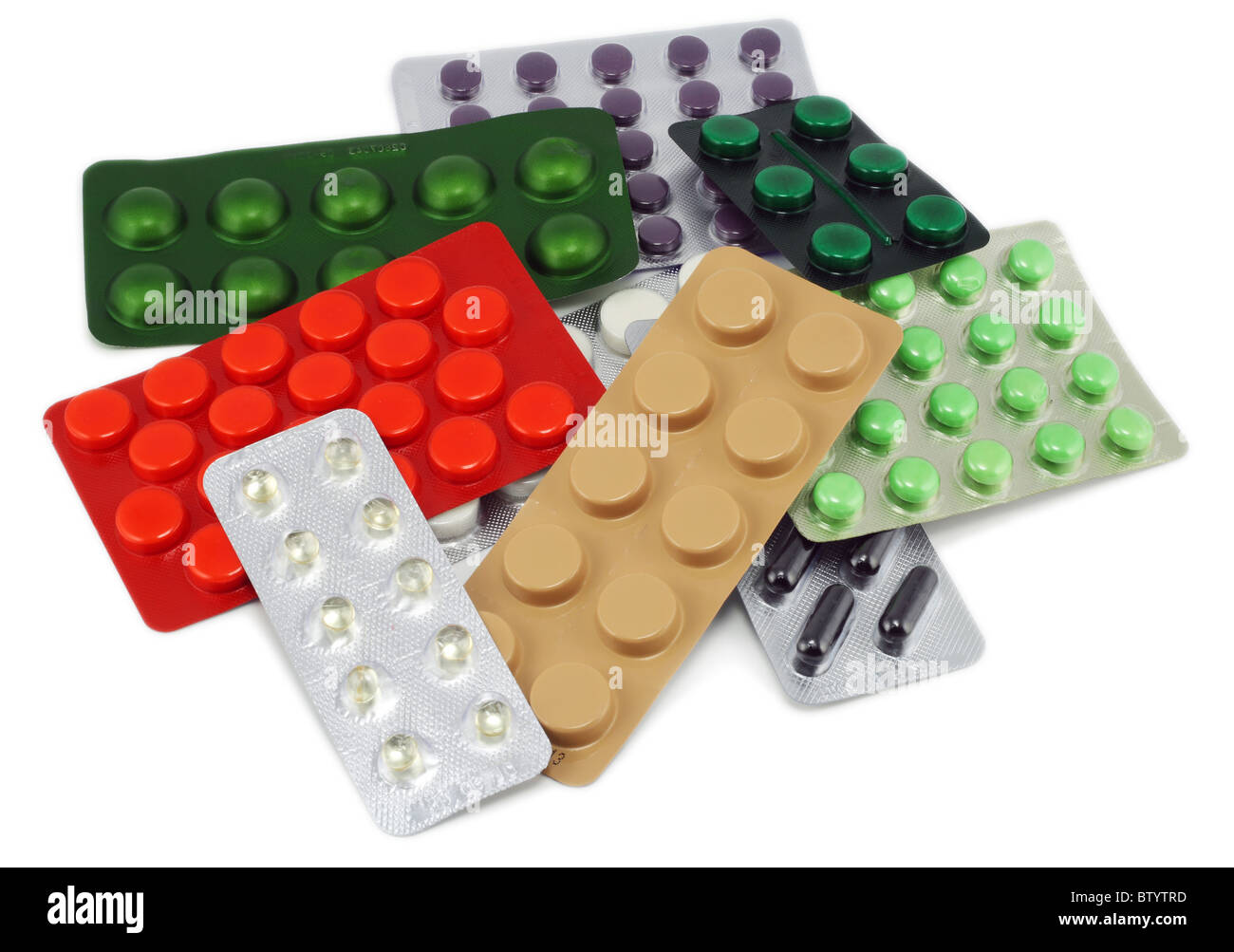 Packings of colour tablets Stock Photo - Alamy