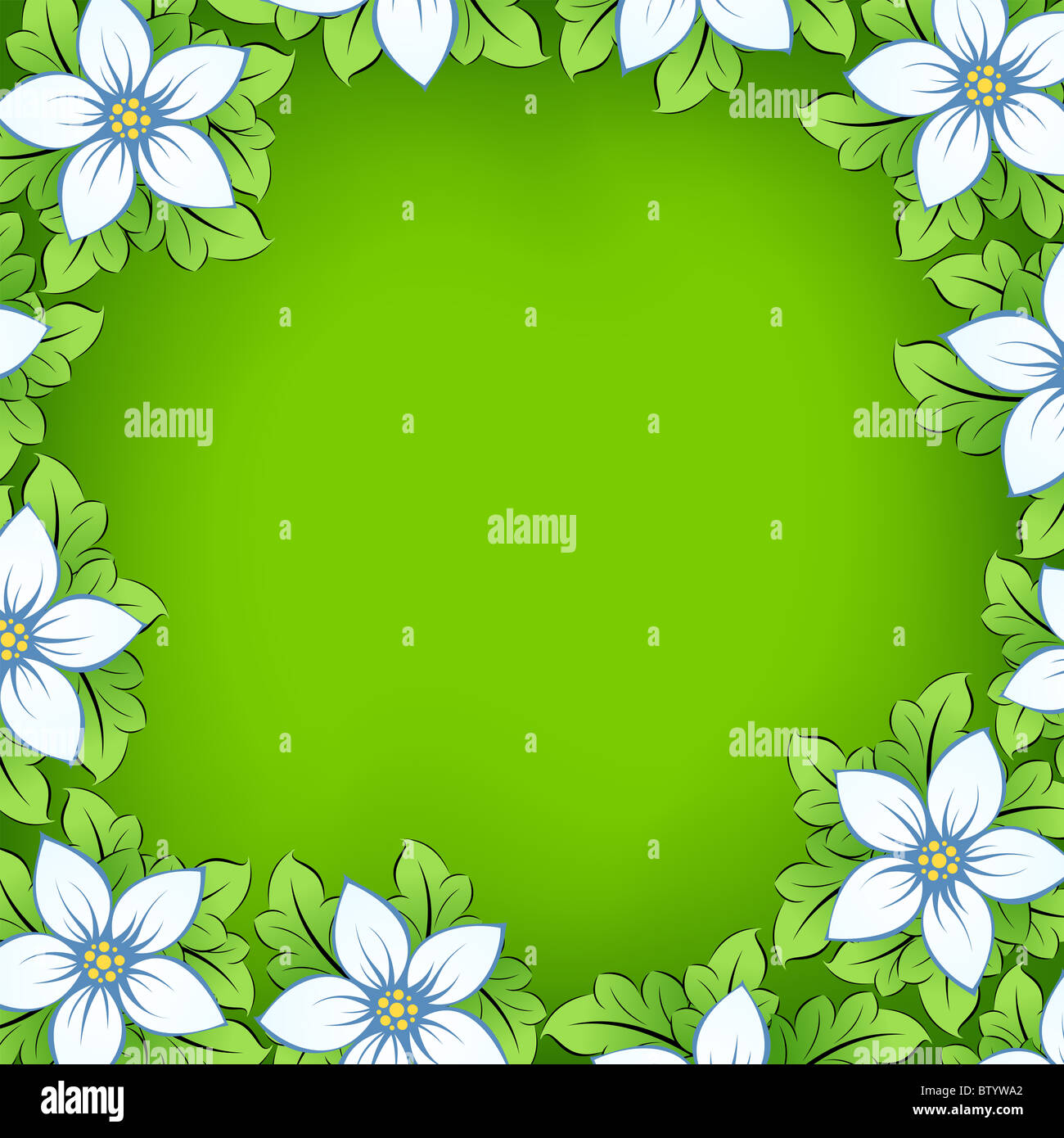 Abstract green frame with flowers and leaves Stock Photo - Alamy