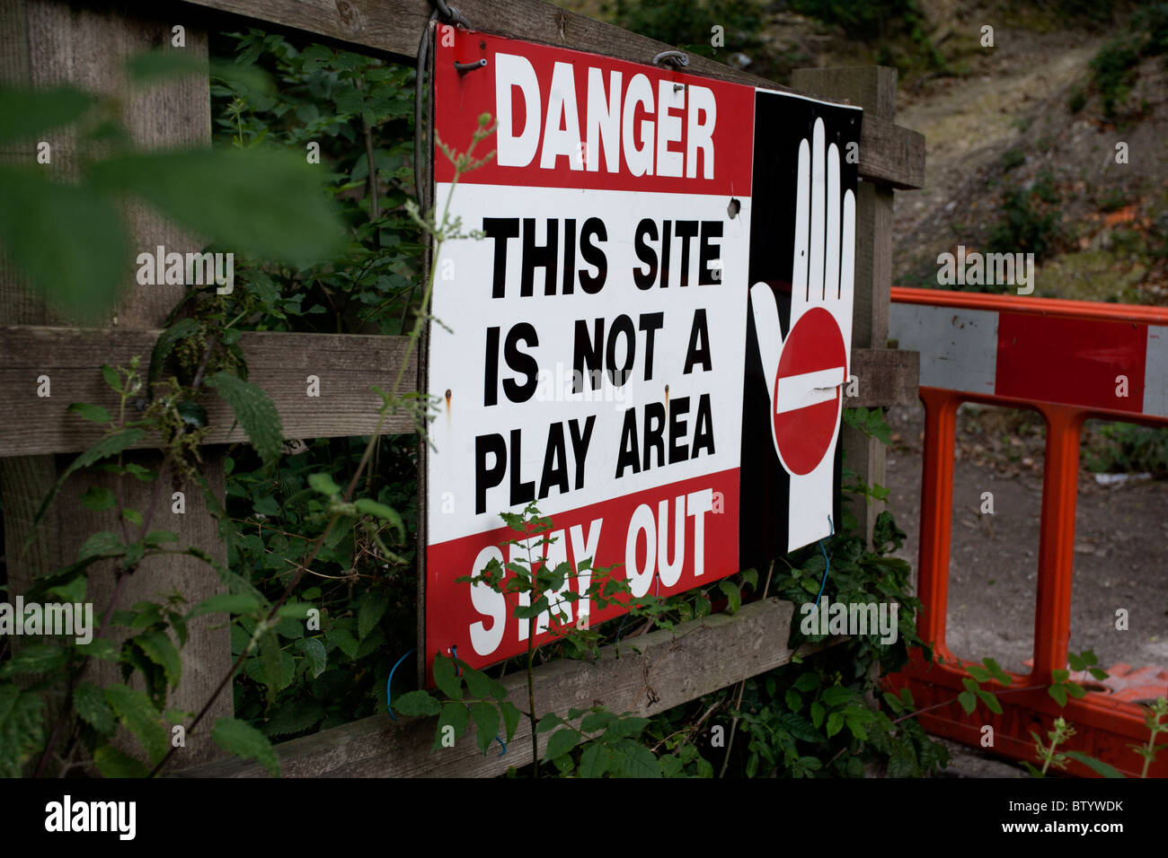 Danger this site is not a play area, stay out sign on the outskirts of ...