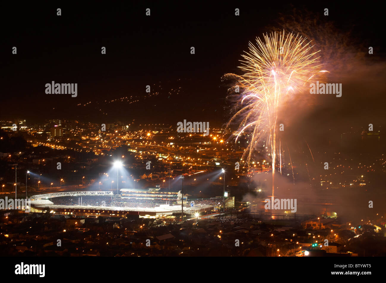 All Blacks rugby test match, and fireworks, Carisbrook, Dunedin, South ...