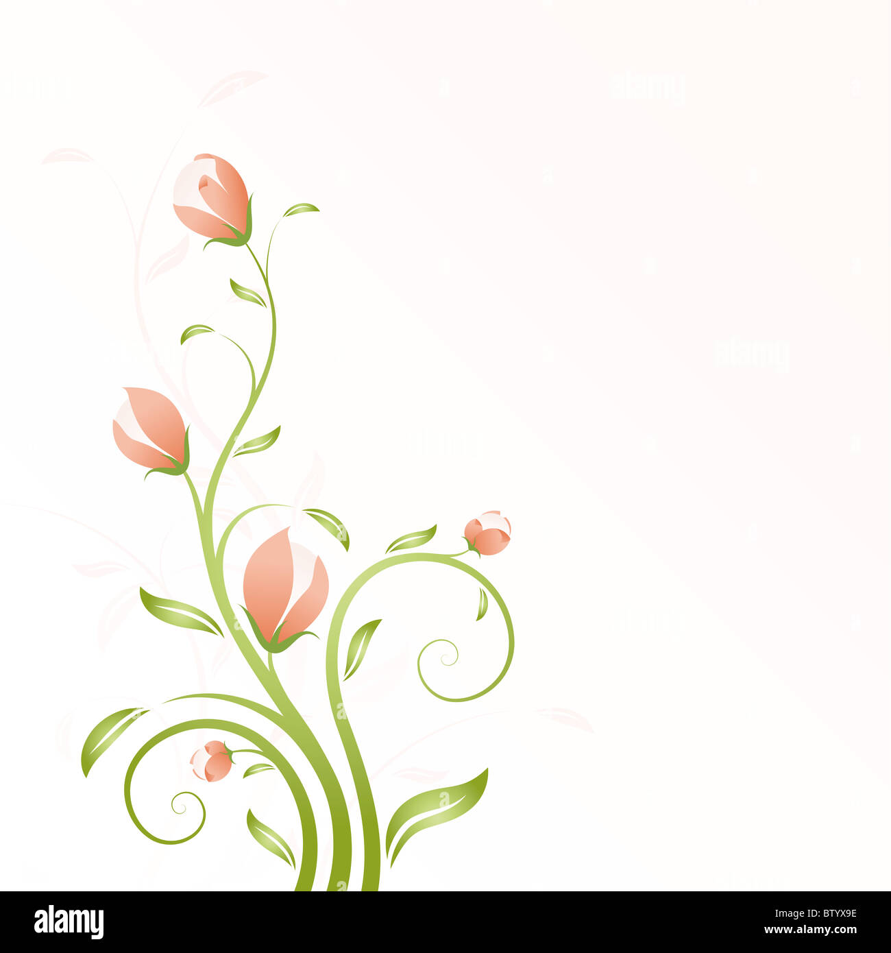 Abstract red flowers scroll with leaves Stock Photo - Alamy