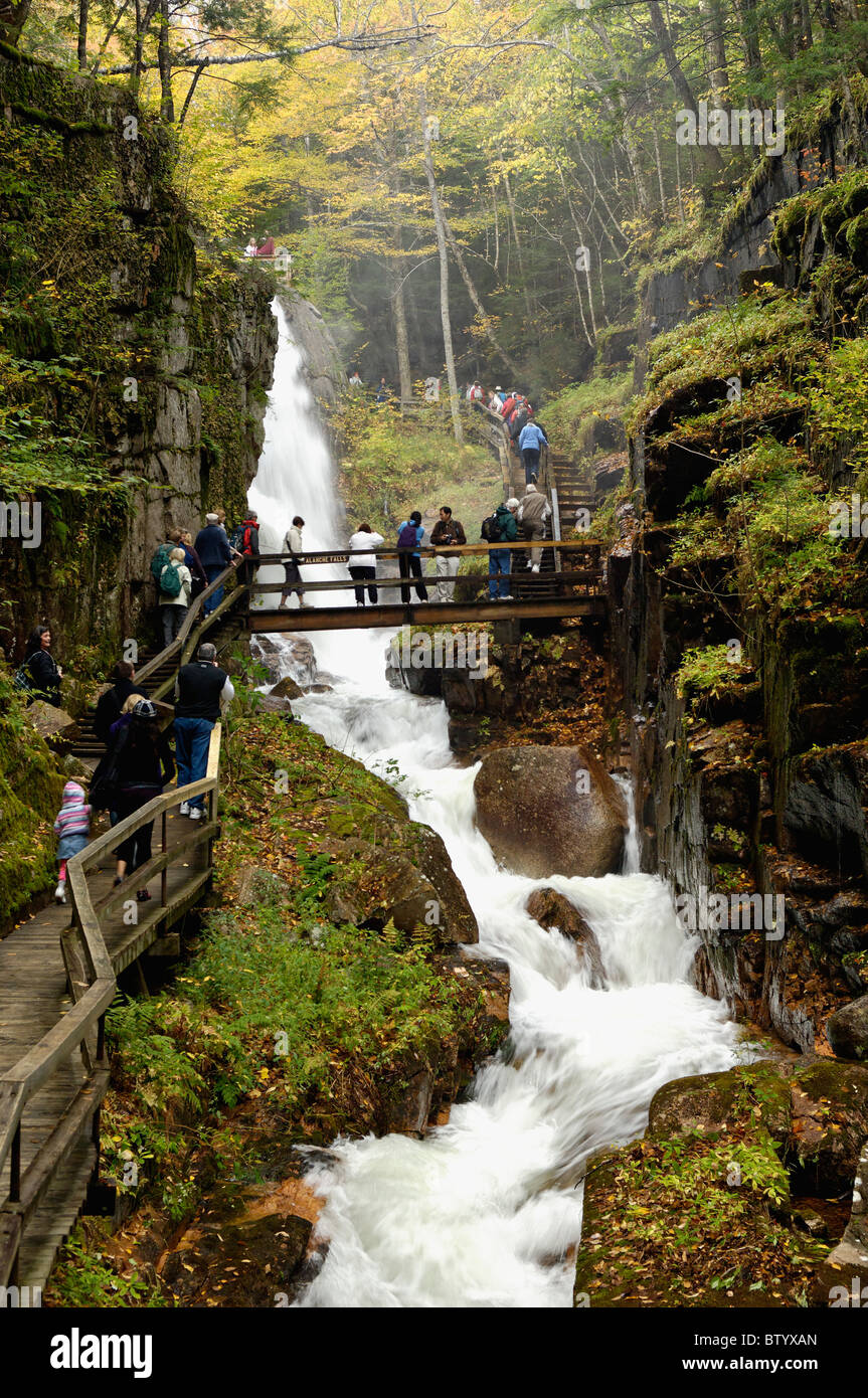 Tourists Walking through the Flume Gorge in Franconia Notch State Park ...