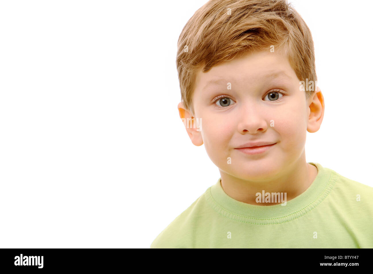 Face of cute lad looking at camera over white background Stock Photo ...