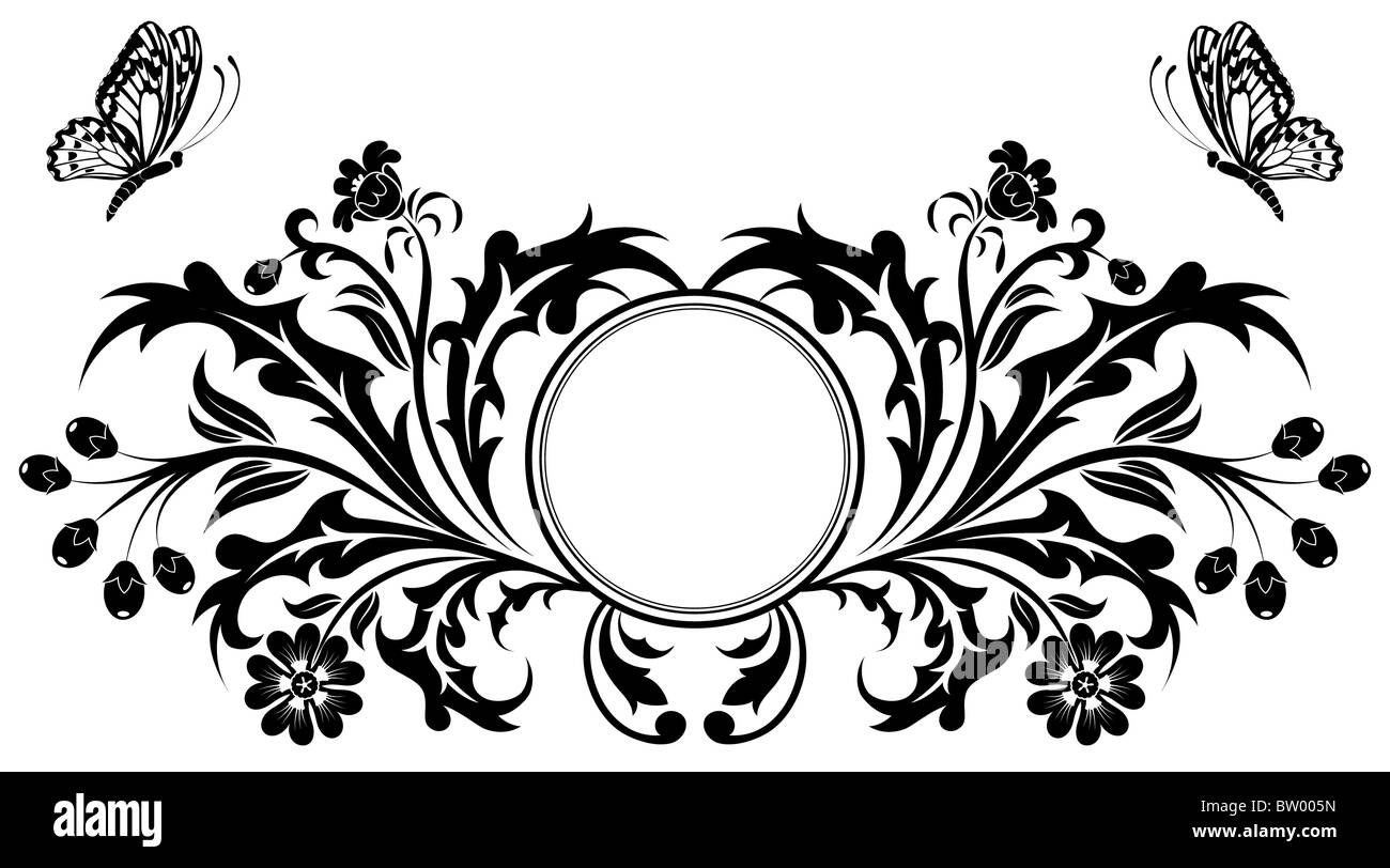 Floral frame with butterfly, vector illustration Stock Photo - Alamy