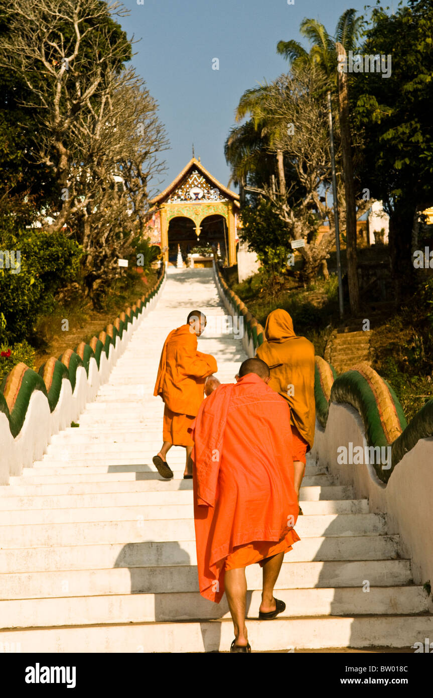 Buddhist monks climbing the stairs to their monastery Stock Photo - Alamy