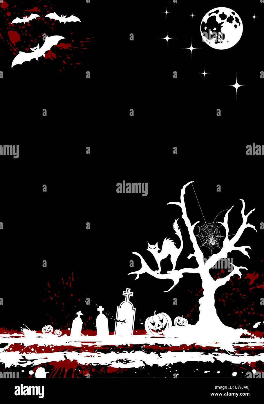 Grunge Halloween background with tree and moon, element for design ...