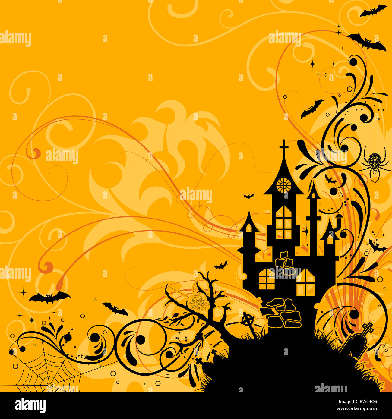 Halloween background with bat and castle, element for design, vector ...