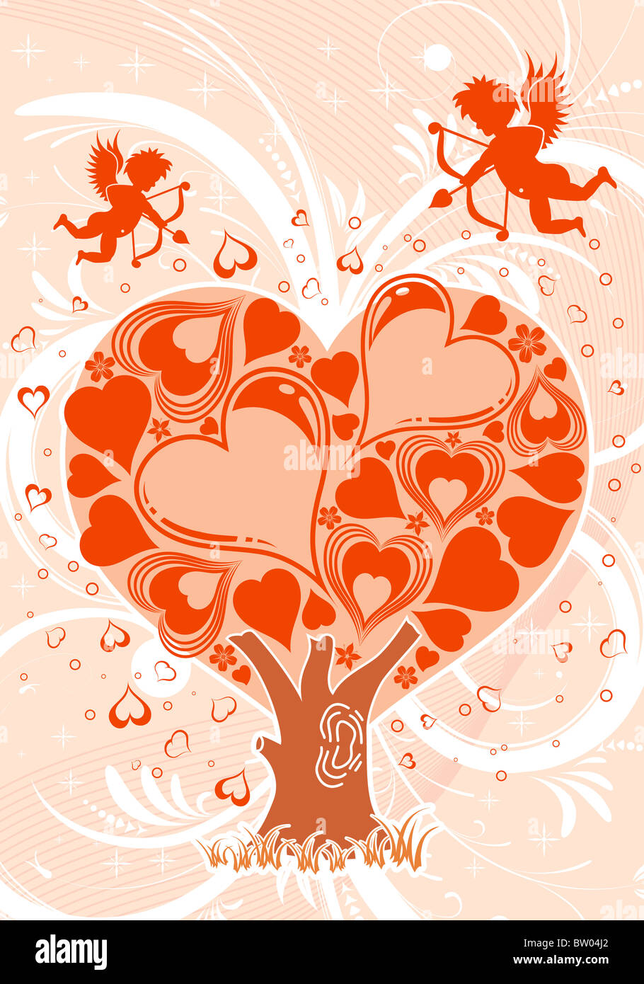 Valentines Day background with Tree and Cupid, element for design ...