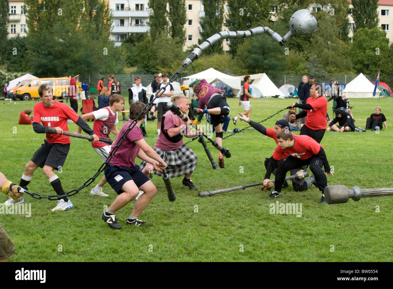 Jugger players in Jahnsportpark, Berlin, Germany Stock Photo - Alamy