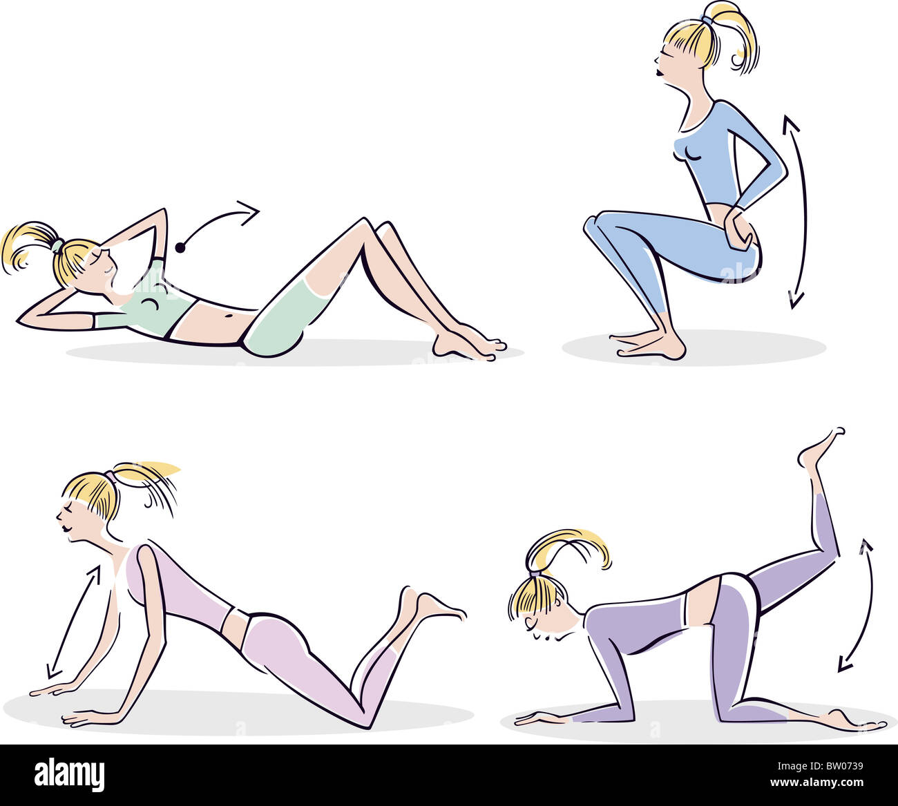 Illustration of woman doing typical warm up exercises Stock Photo - Alamy