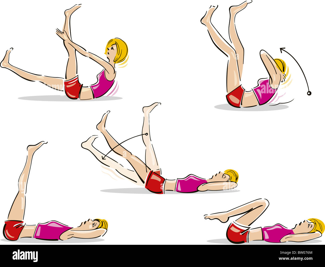 Illustration of woman doing different abdominal exercises Stock Photo ...
