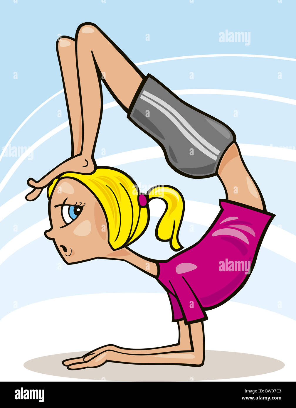 Illustration of girl practicing difficult yoga exercises Stock Photo ...
