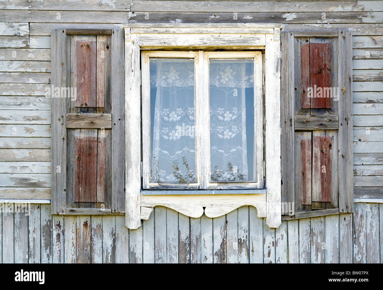 Old dirty white window in the old wooden house Stock Photo - Alamy