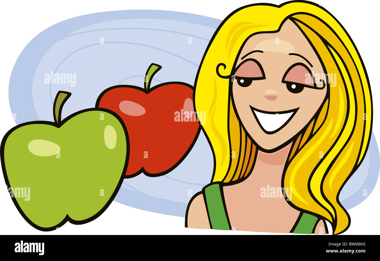 illustration of girl with apples Stock Photo - Alamy