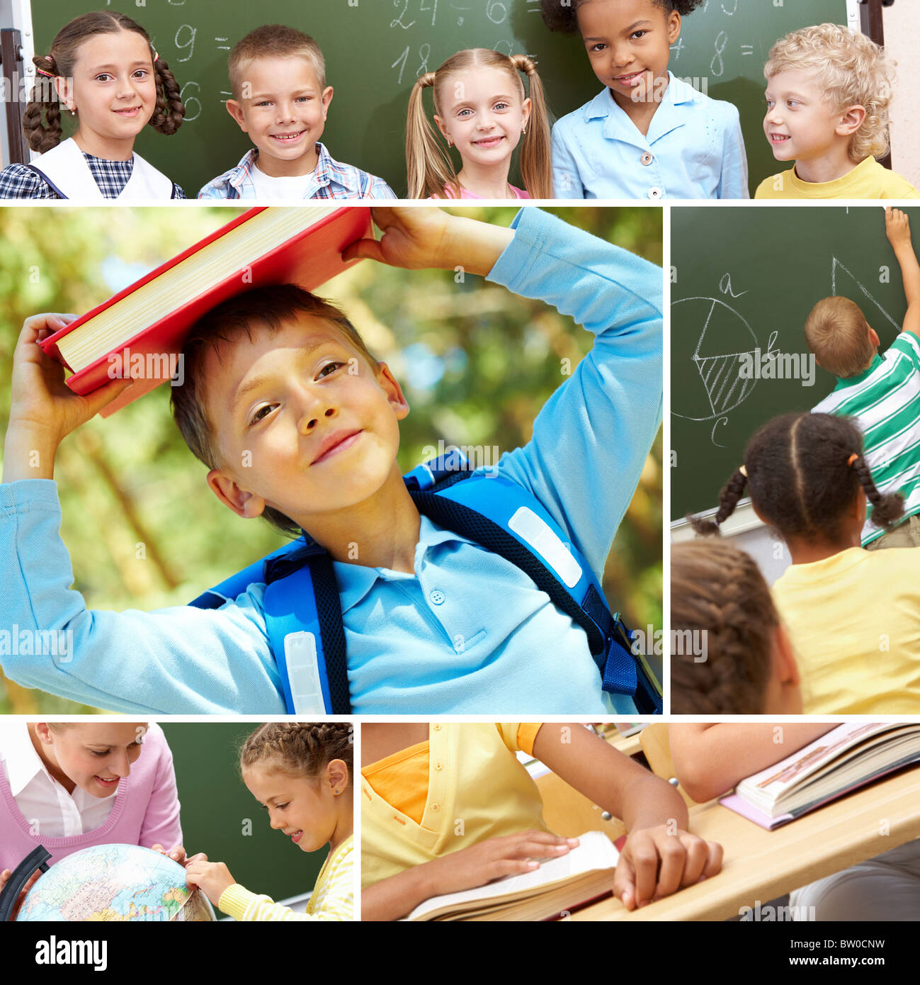 Collage of schoolchildren and studying process moments Stock Photo - Alamy
