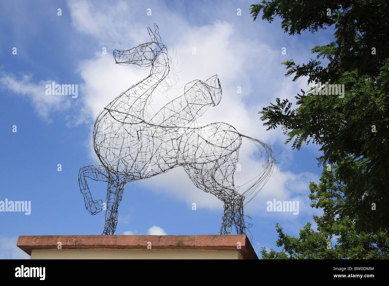 Wire sculpture of Pegasus. Gate to the Krzyzowa property Stock Photo ...