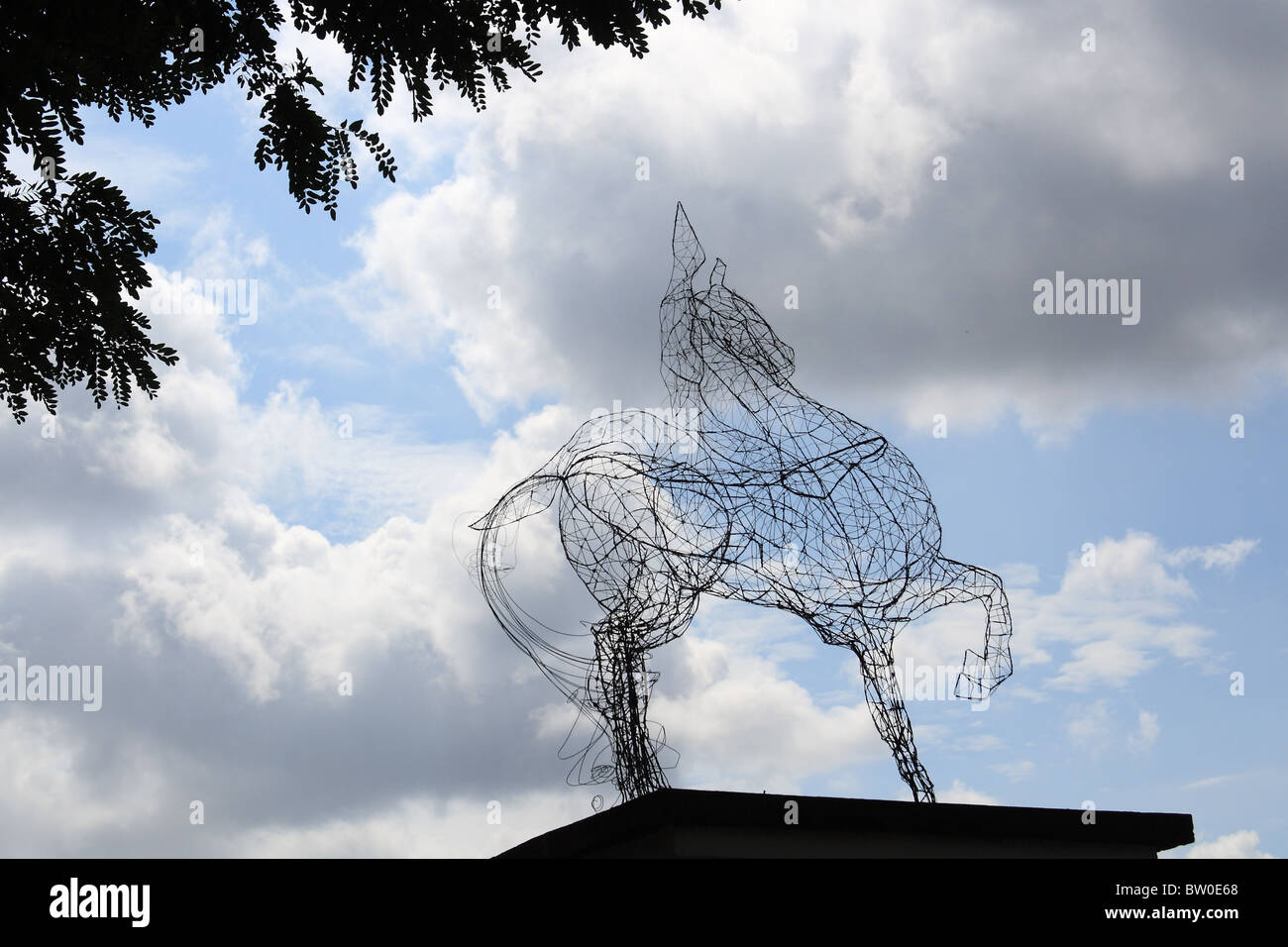 Wire sculpture of Pegasus. Gate to the Krzyzowa property Stock Photo ...