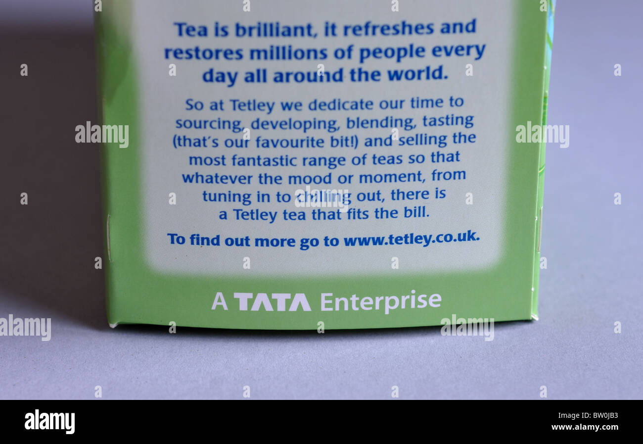 Tata Enterprise name on Tetley Green Tea packaging Stock Photo - Alamy