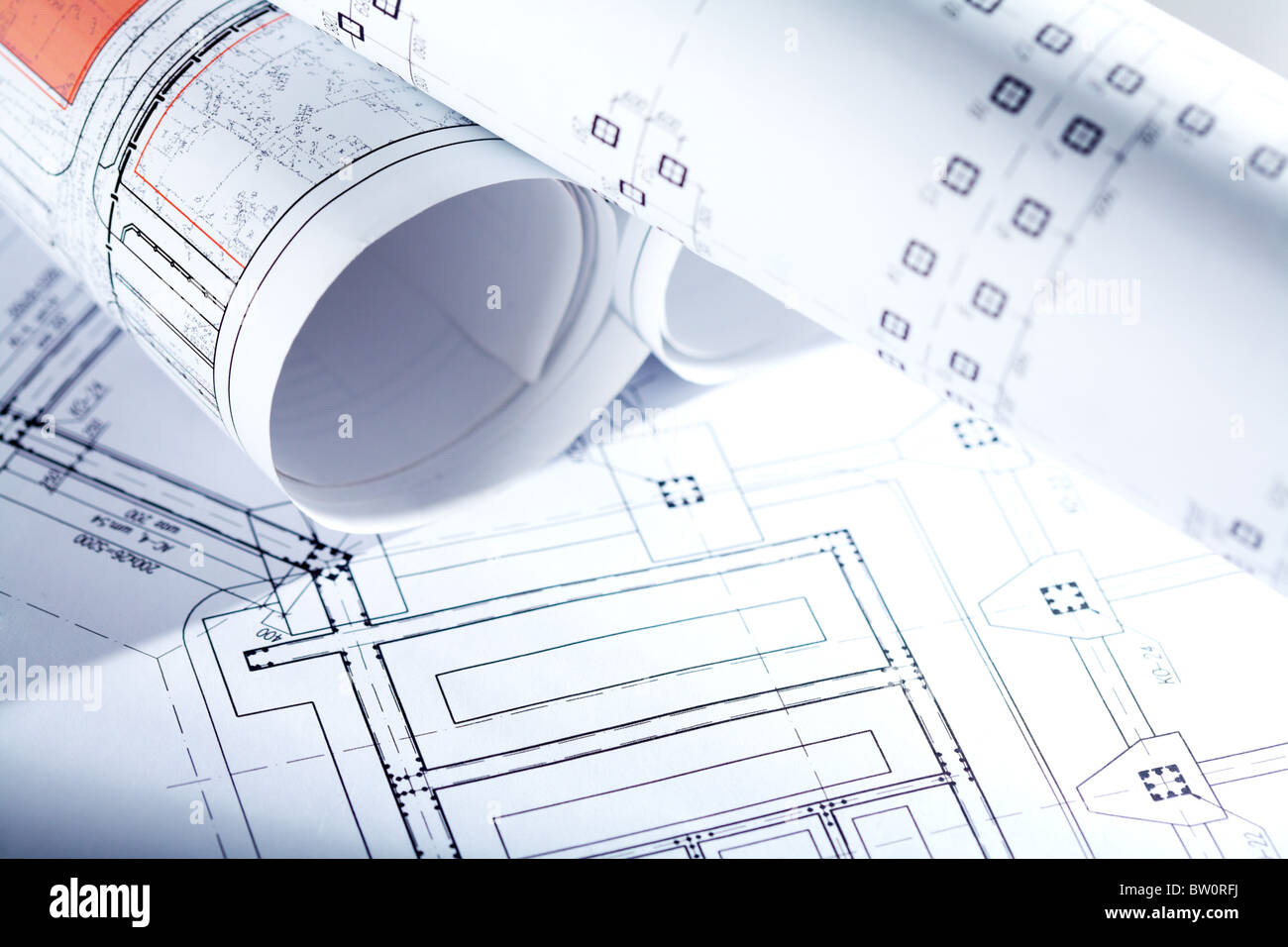 Close-up of blueprints with sketches of projects Stock Photo - Alamy