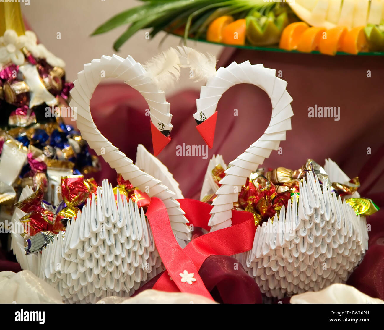 There are two swans made from paper, wedding theme Stock Photo - Alamy
