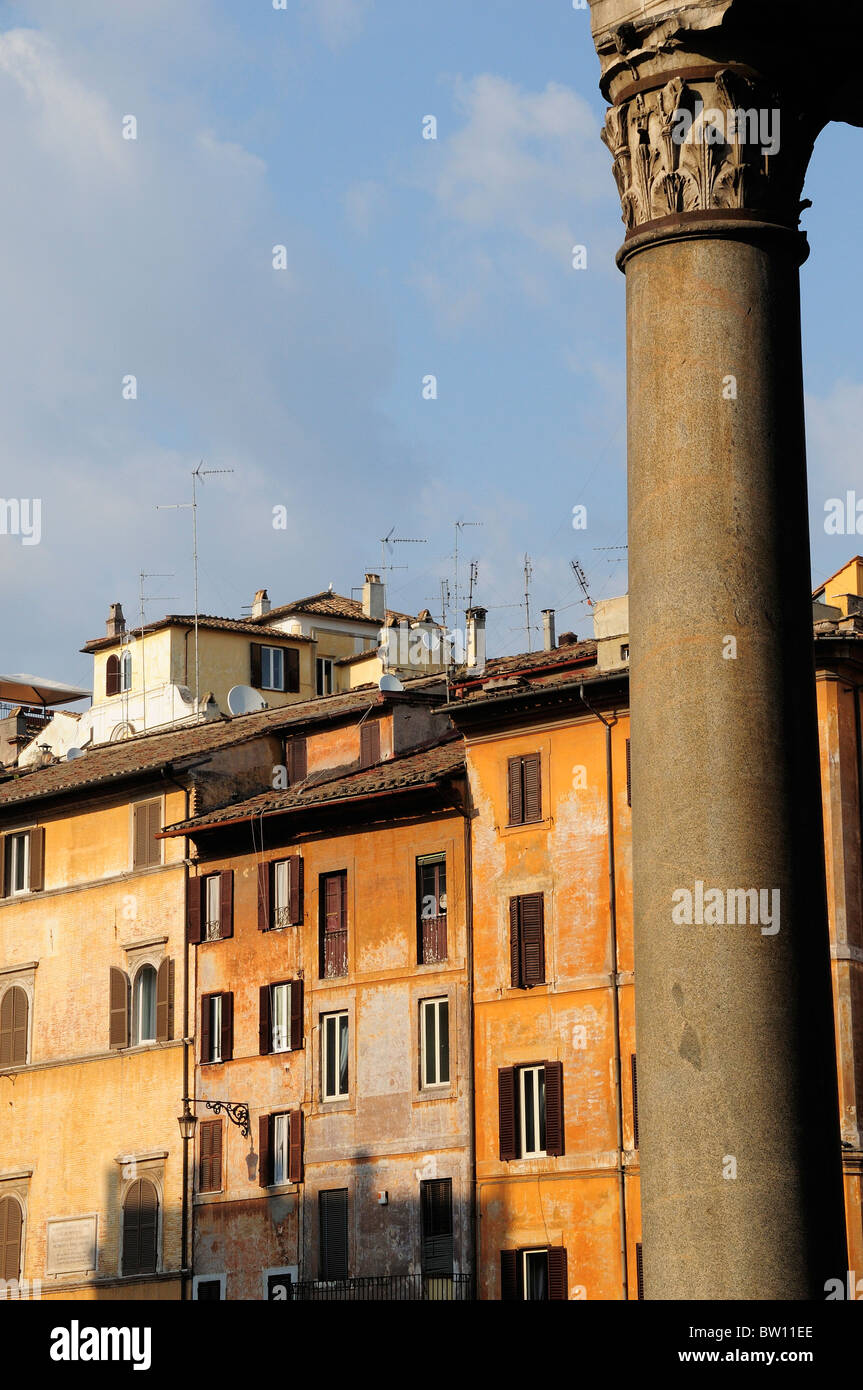 Granite column of The Pantheon & buildings of Piazza della Rotonda ...