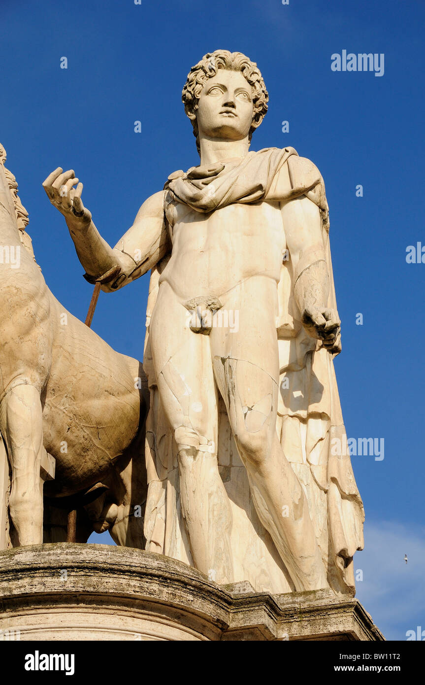 Statue of Castor, Palazzo Senatorio, Piazza del Campidoglio Stock Photo ...