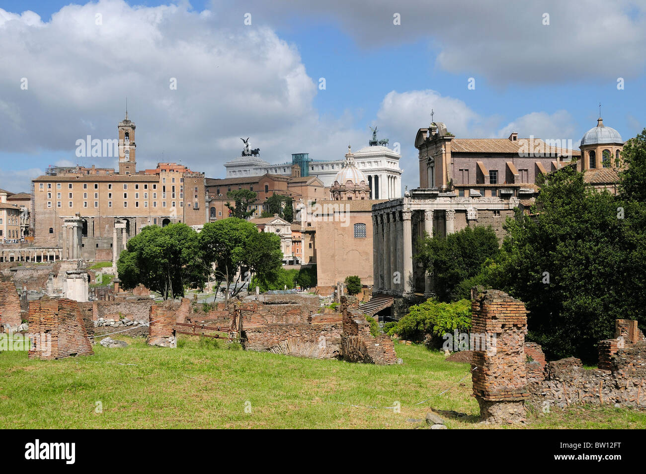 View across Roman Forum with Temple of Antoninus and Faustina in ...