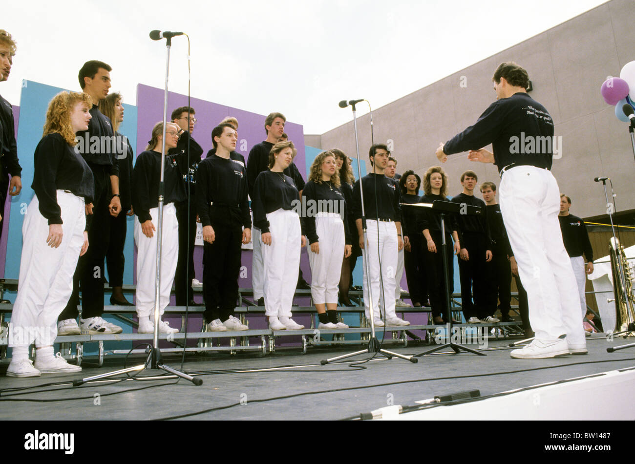 high school student choir sing perform platform outdoor stage concert ...