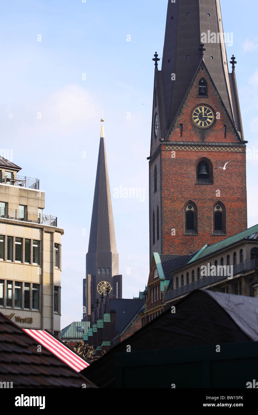 Shot of St Petri Church / Hauptkirche Sankt Petri with St Jacobi ...