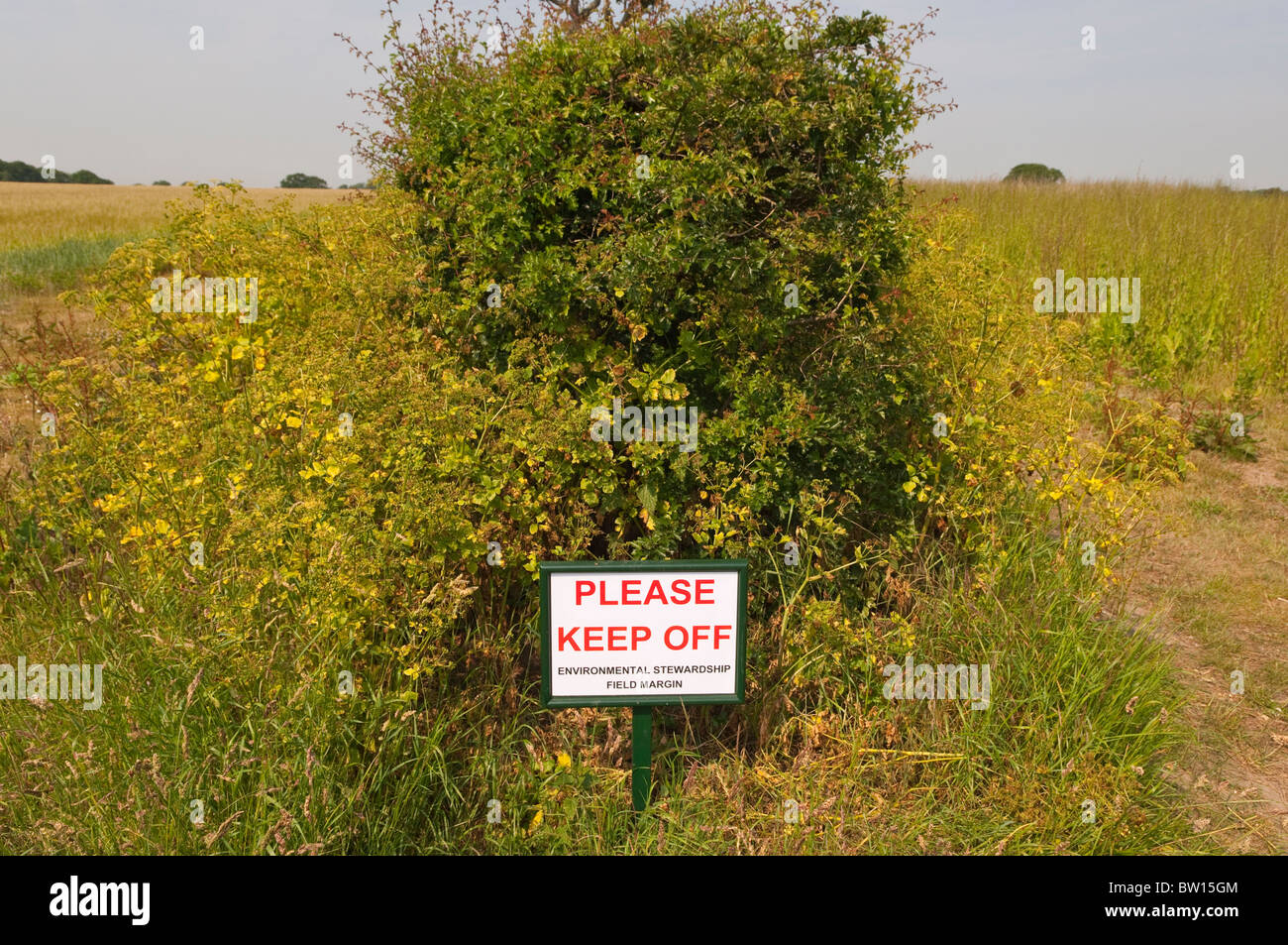 A sign reading Please Keep Off Environmental Stewardship Field Margin ...