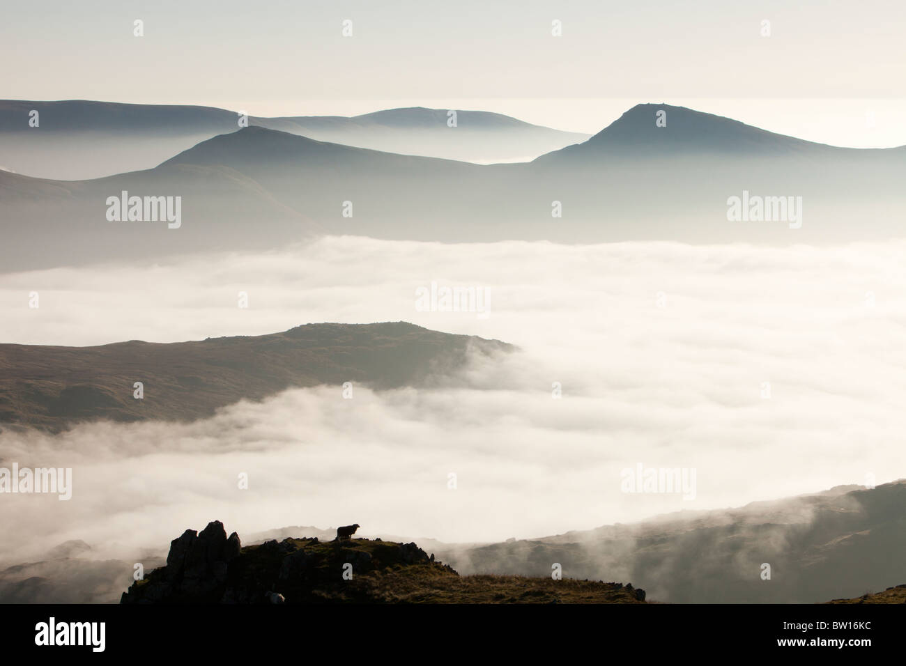 A temperature inversion with valley mist from Red Screes near Ambleside ...