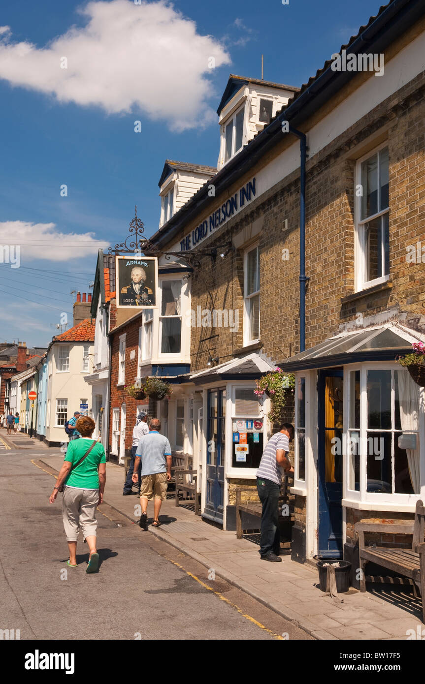 The Lord Nelson pub with people outside in Southwold , Suffolk ...