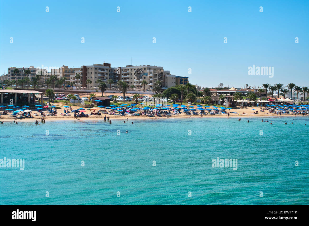 Sandy beach resort in Mediterranean, Protaras, Cyprus, Europe Stock ...