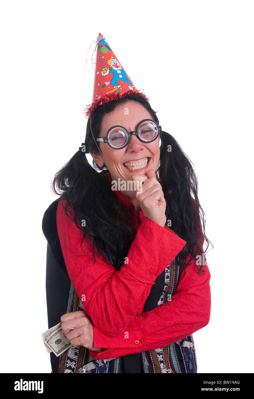 Silly woman smiling and holding some dollar notes - similar available ...
