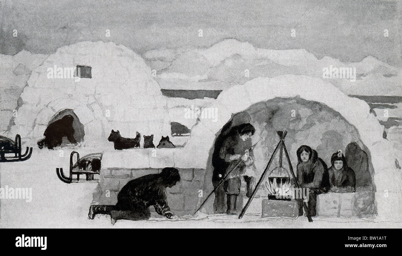 To build huts, a circle is traced, slabs of packed snow are laid around ...