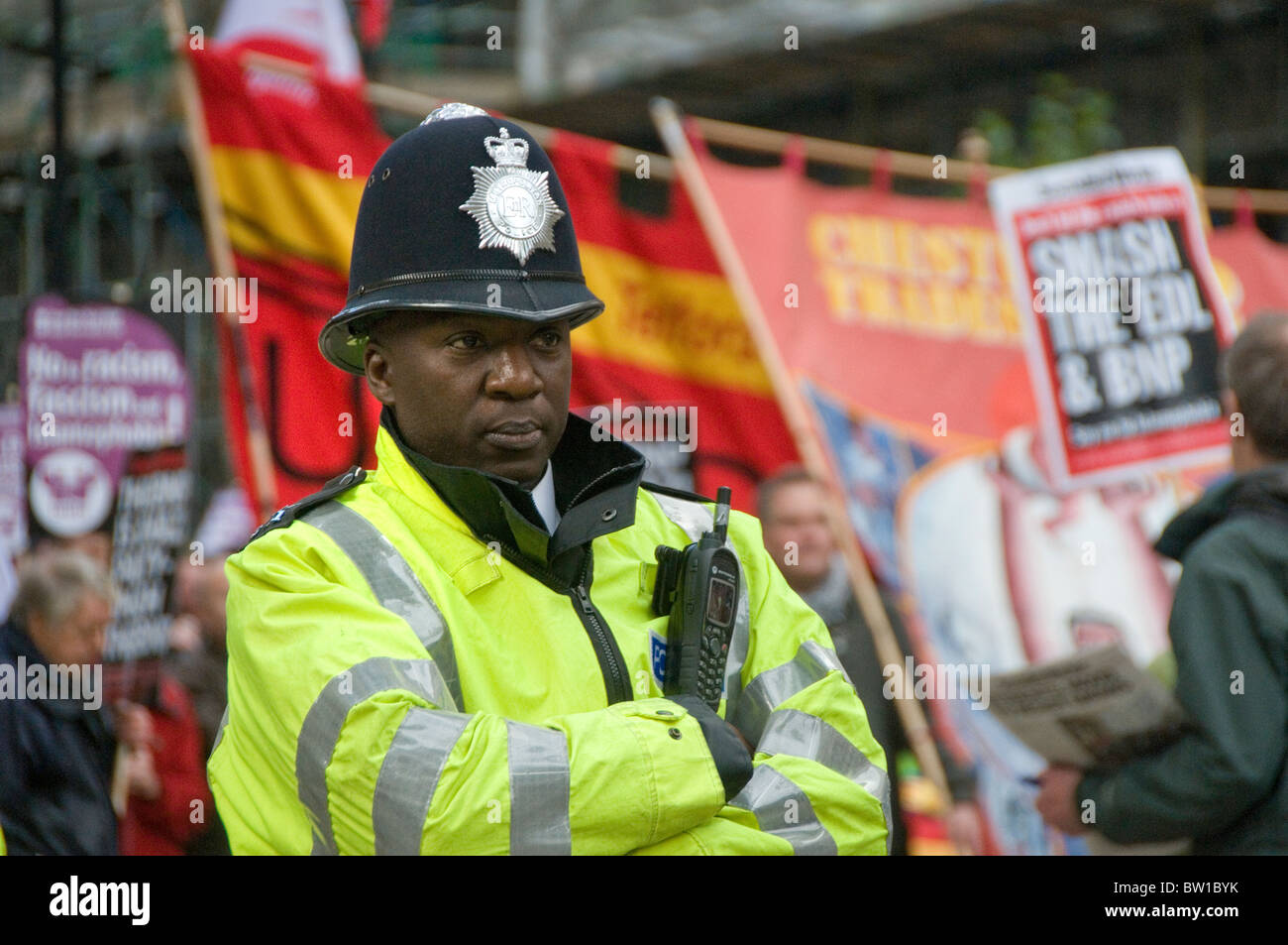 Police officer policing a march in central London Stock Photo - Alamy