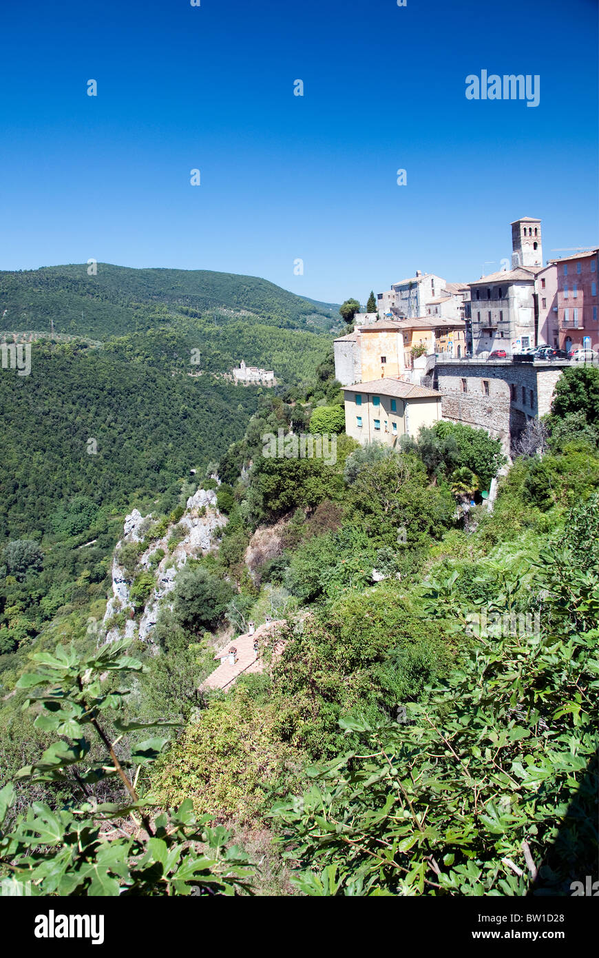 View of Umbrian hill town of Narni and the Abbazia di San Cassiano in ...