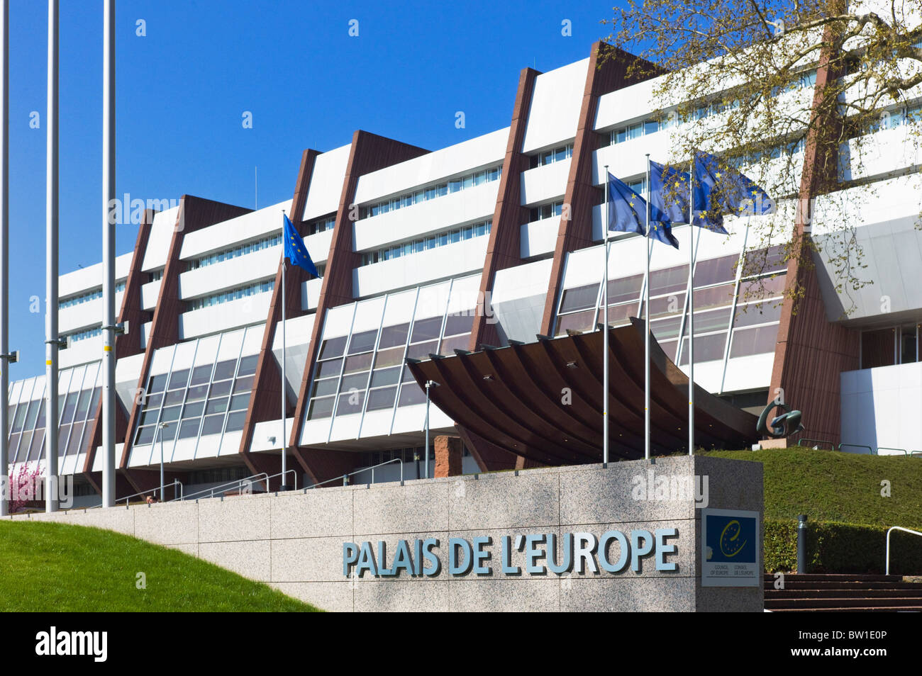 Council of Europe building, Palais de l'Europe sign, Strasbourg, Alsace ...