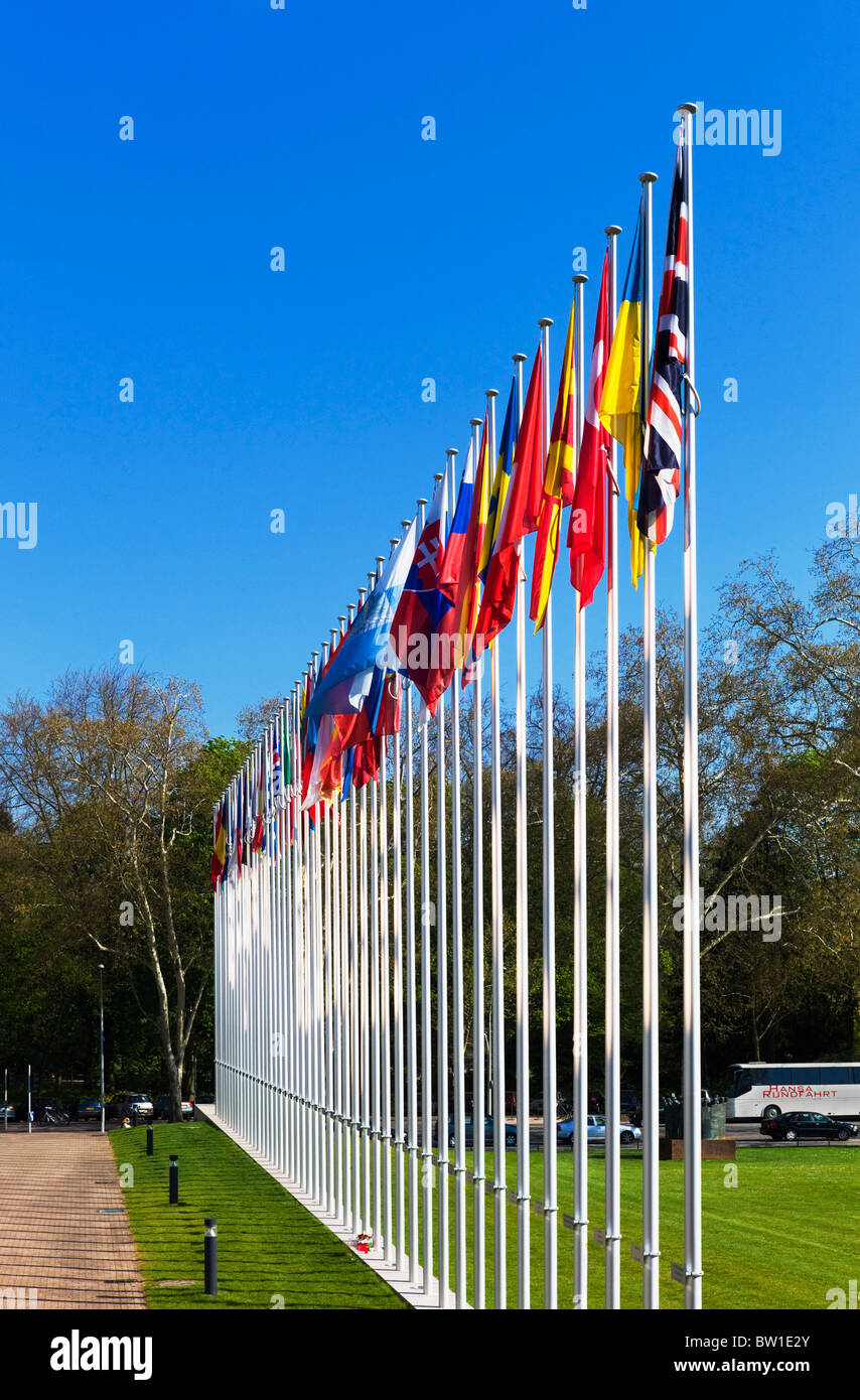 Flags of European countries in front of the Council of Europe building ...