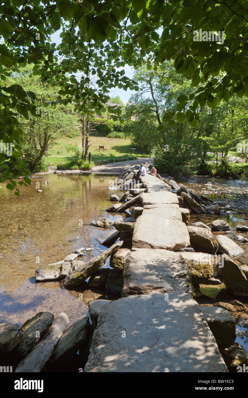 The prehistoric clapper bridge across the River Barle at Tarr Steps ...