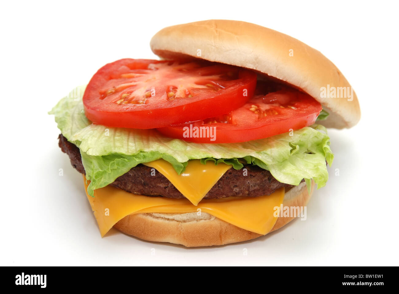 Open-faced cheeseburger isolated on white background Stock Photo - Alamy