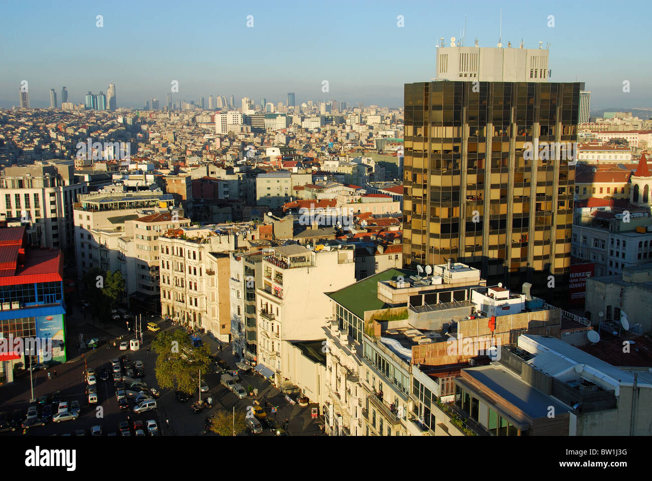 ISTANBUL, TURKEY. An evening view over the Pera district of Beyoglu ...