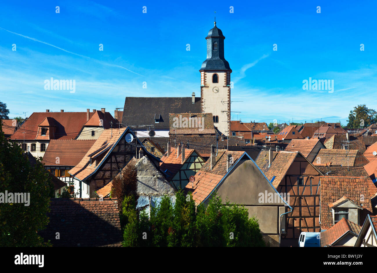 SKYLINE WITH PROTESTANT CHURCH BOUXWILLER ALSACE FRANCE Stock Photo - Alamy