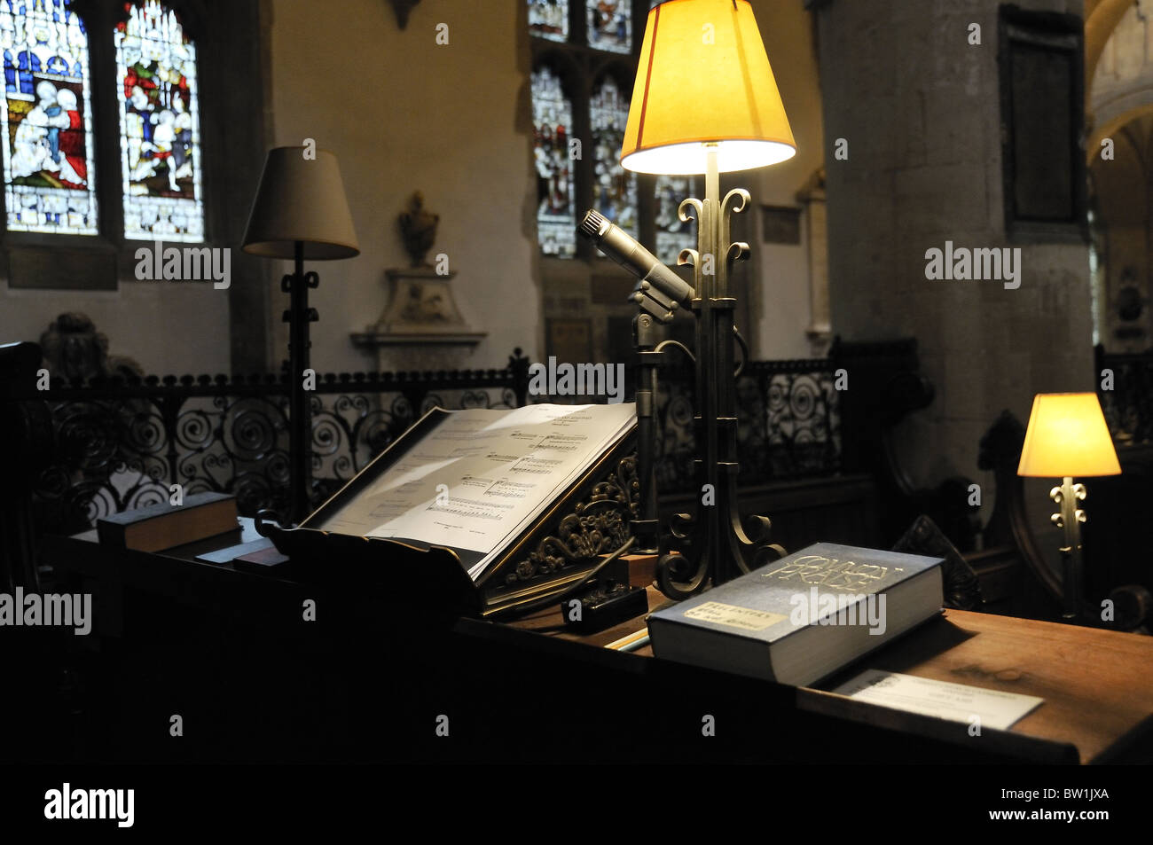 Lectern showing Bible and lit with shaded lights Christ Church ...