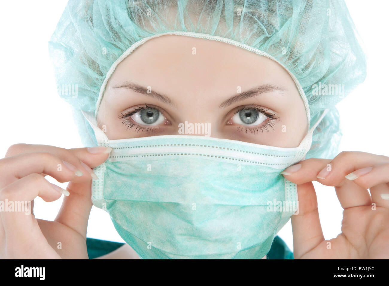 operating room nurse portrait isolated on white background Stock Photo ...