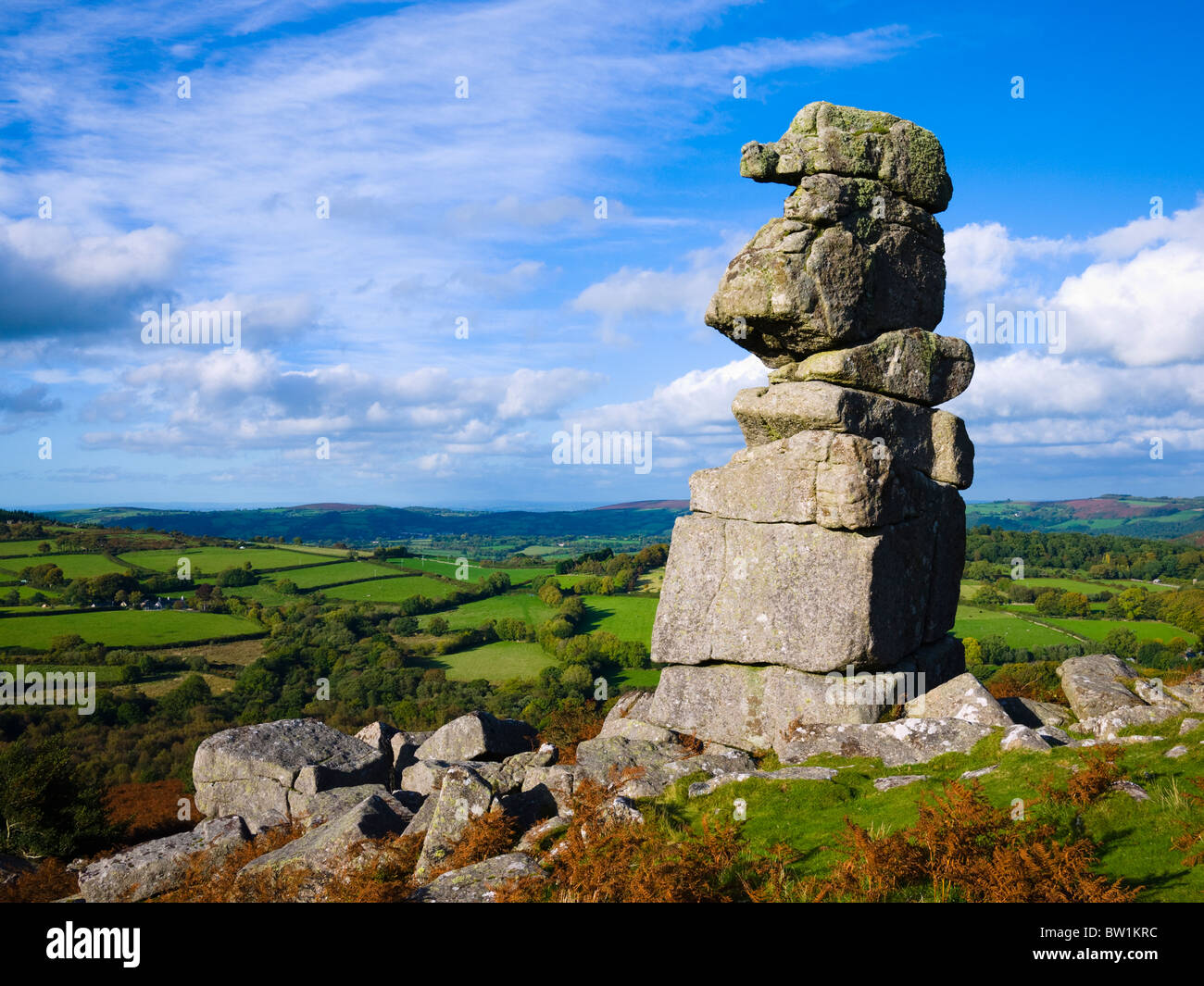 Bowermans Nose granite rock stack at Hayne Down in the Dartmoor ...