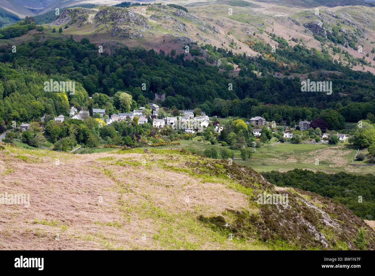 The village of Eskdale Green Eskdale viewed from Muncaster Fell Lake ...
