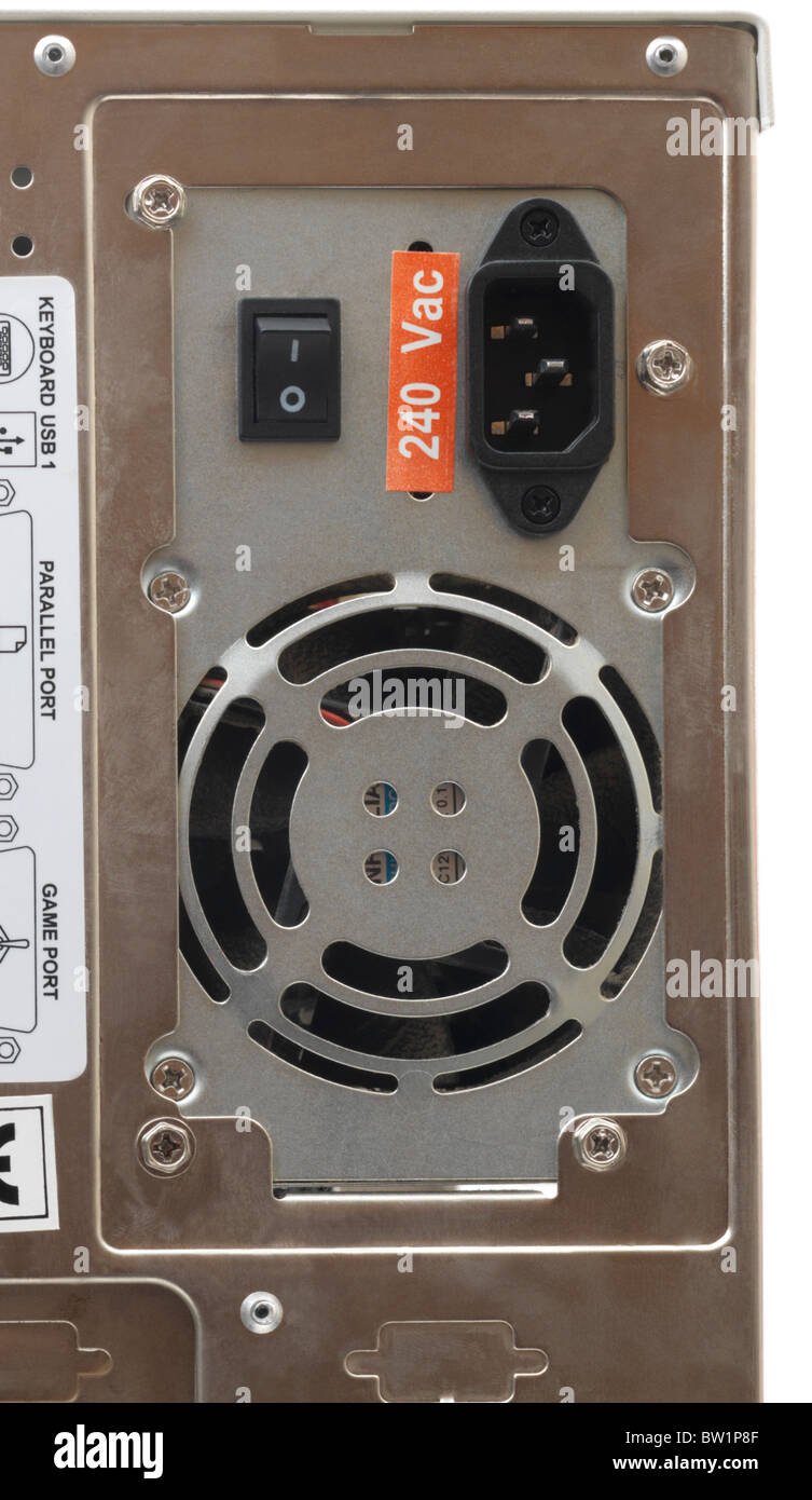 A computer Back Showing Sockets for Plugs and Cables Stock Photo - Alamy