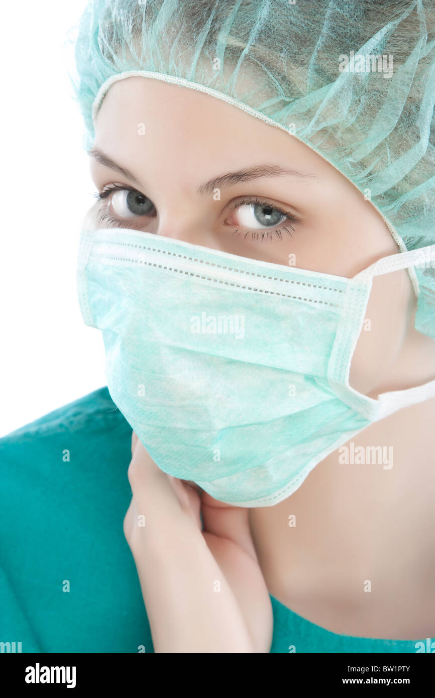 operating room nurse portrait isolated on white background Stock Photo ...